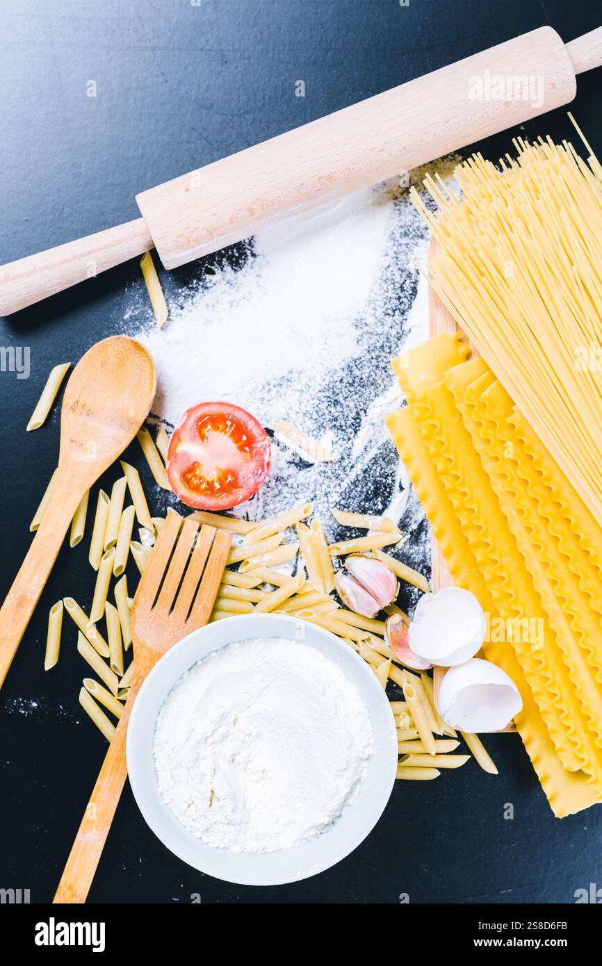 dry pasta spaghetti with ingredient Stock Photo - Alamy