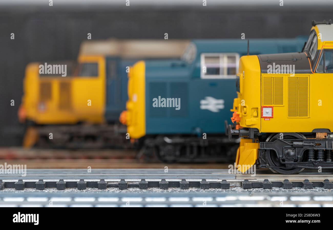 Class 55 Deltic in BR Blue small logo livery between two Class 37 ...