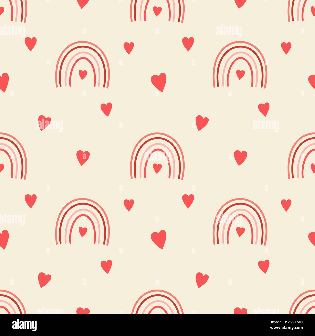 Summer rainbow with hearts. Pattern in pink and red tones, romance ...