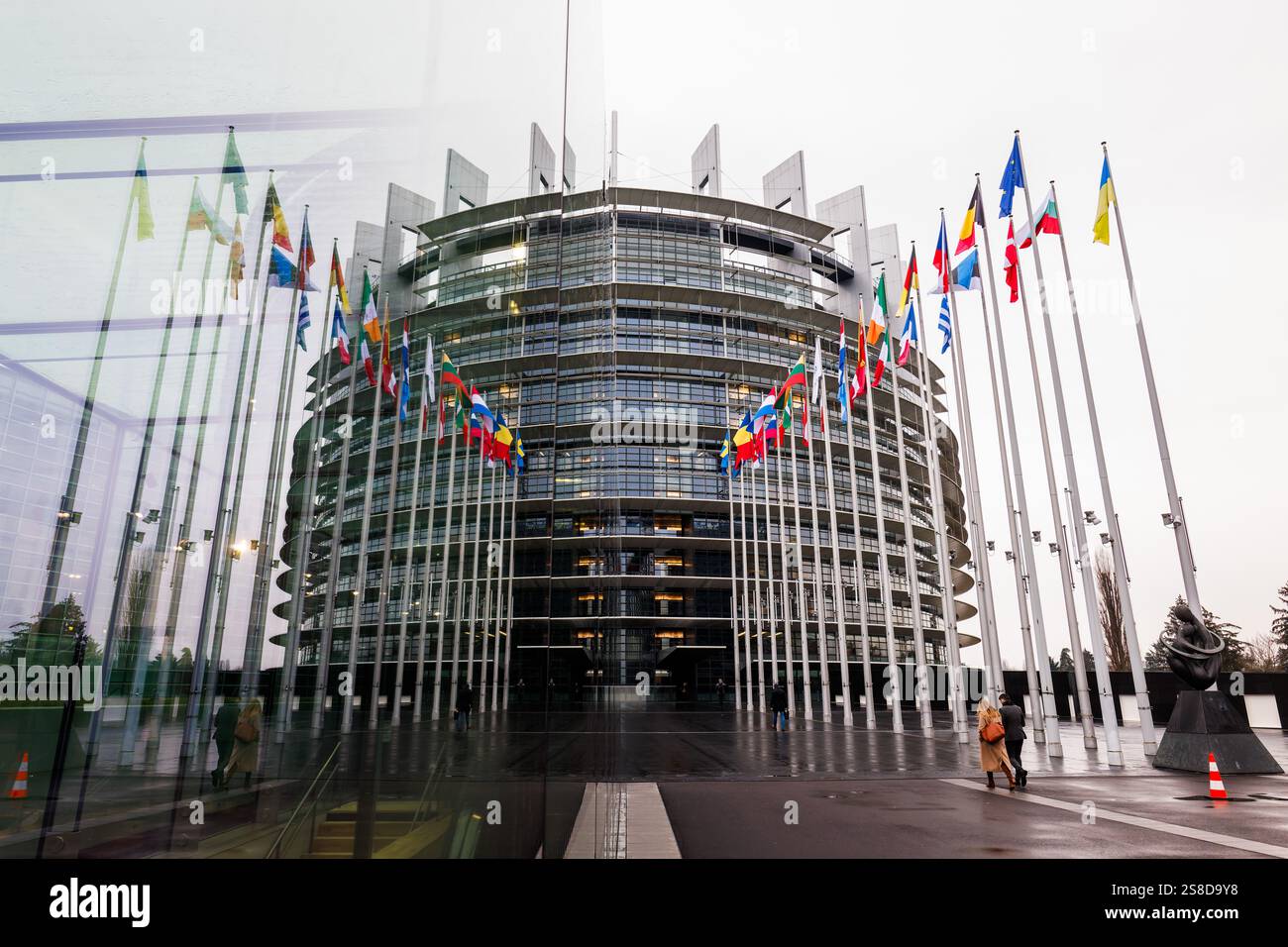 22 January 2025, France, Straßburg: The flags of the member states of ...