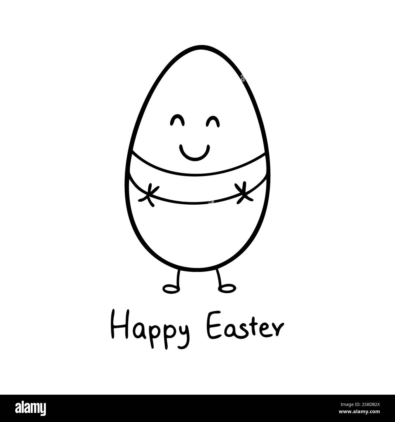 Linear easter egg with smiling face is wishing you happy easter. Simple ...