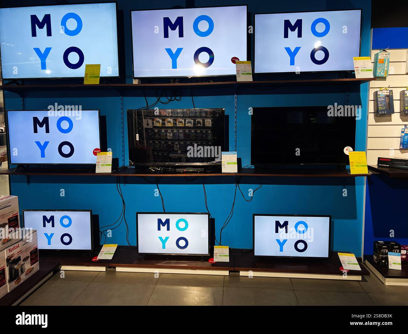 Kyiv, Ukraine - January 21, 2025: Showcased is a variety of flat-screen ...
