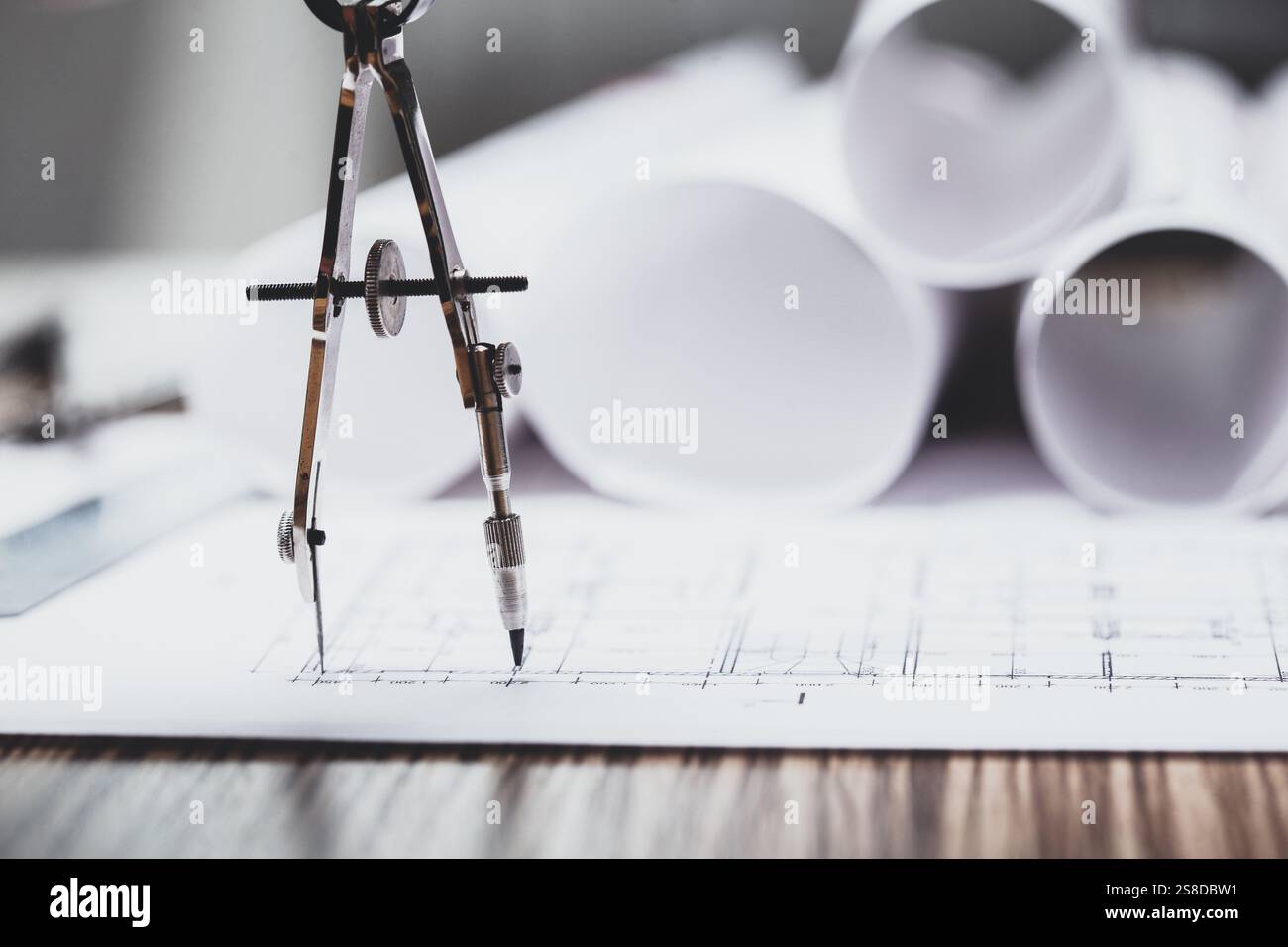 stack of white construction blueprints Stock Photo - Alamy