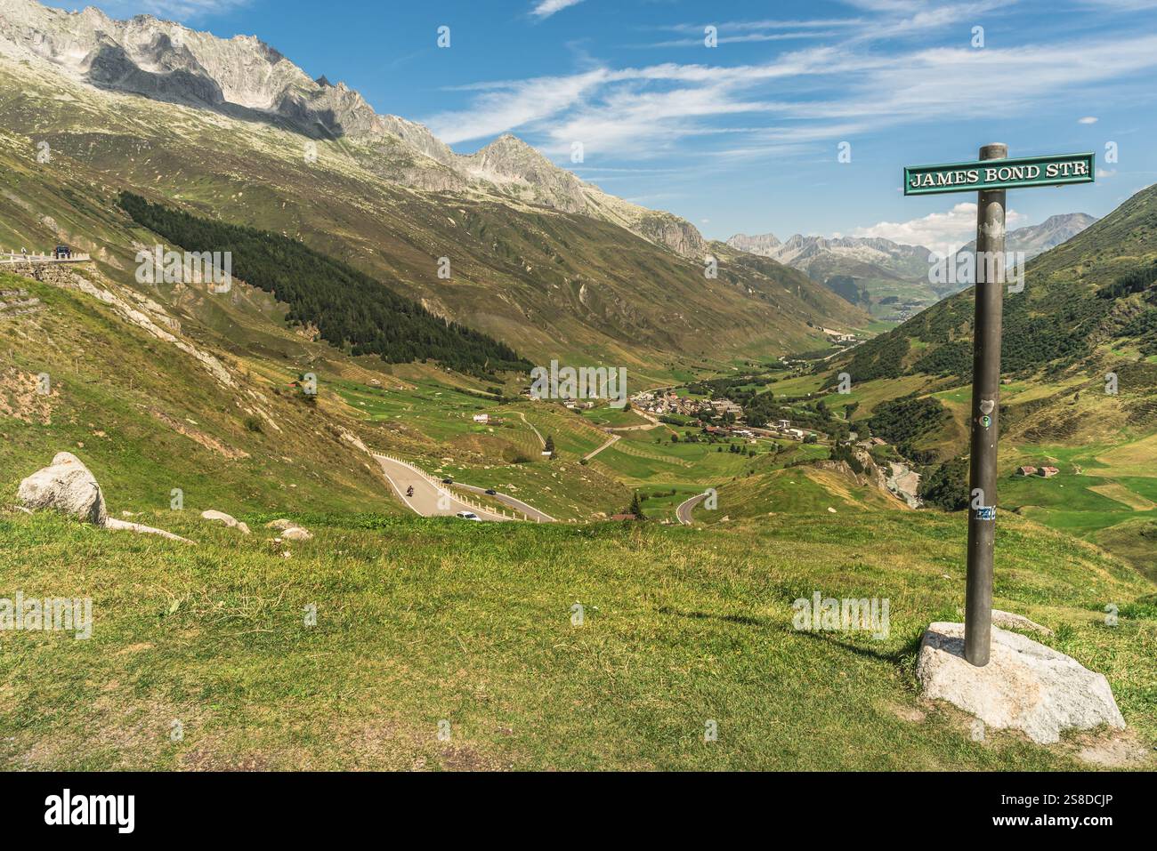 Famous James Bond street at Furka Pass, lookout with view of the ...