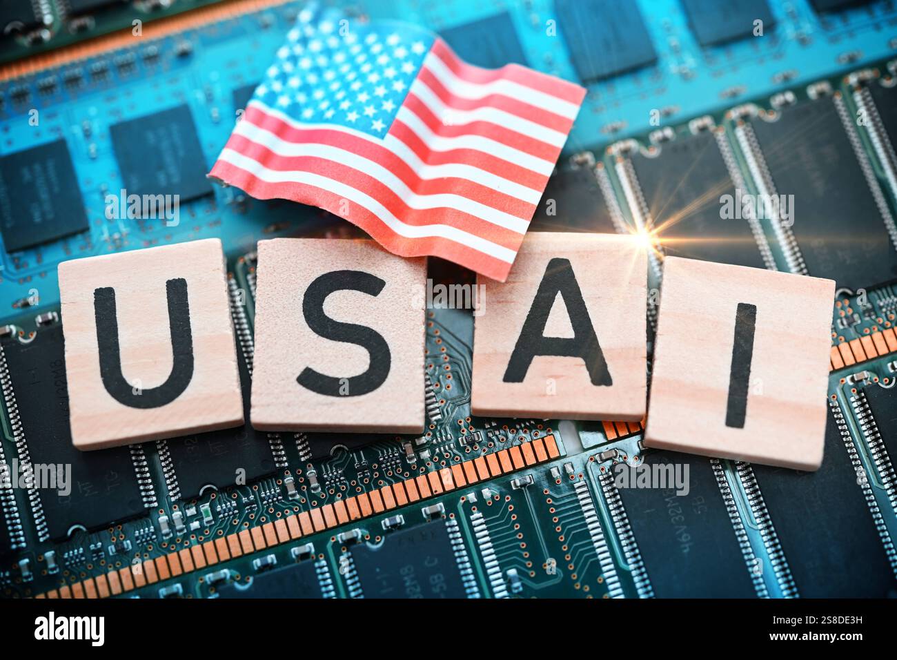 Buchstaben bilden den Schriftzug US AI auf Computerchips, Symbolfoto ...