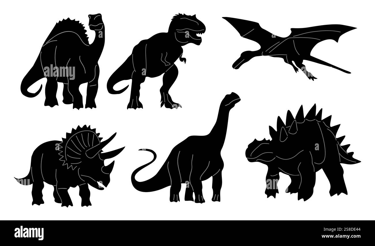 Set of different dinosaurs black vector silhouette Stock Vector Image ...