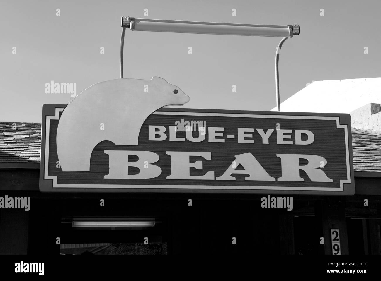 Blue Eyed Bear sign in Sedona, Arizona, USA. A rustic wooden sign with ...