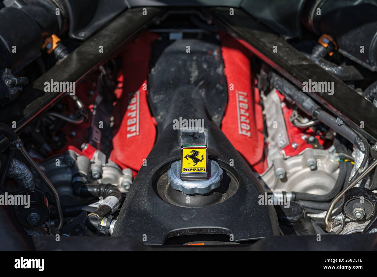 Slovenia, Ljubljana - 11 September 2024: Red Ferrari SF90 luxury sports ...