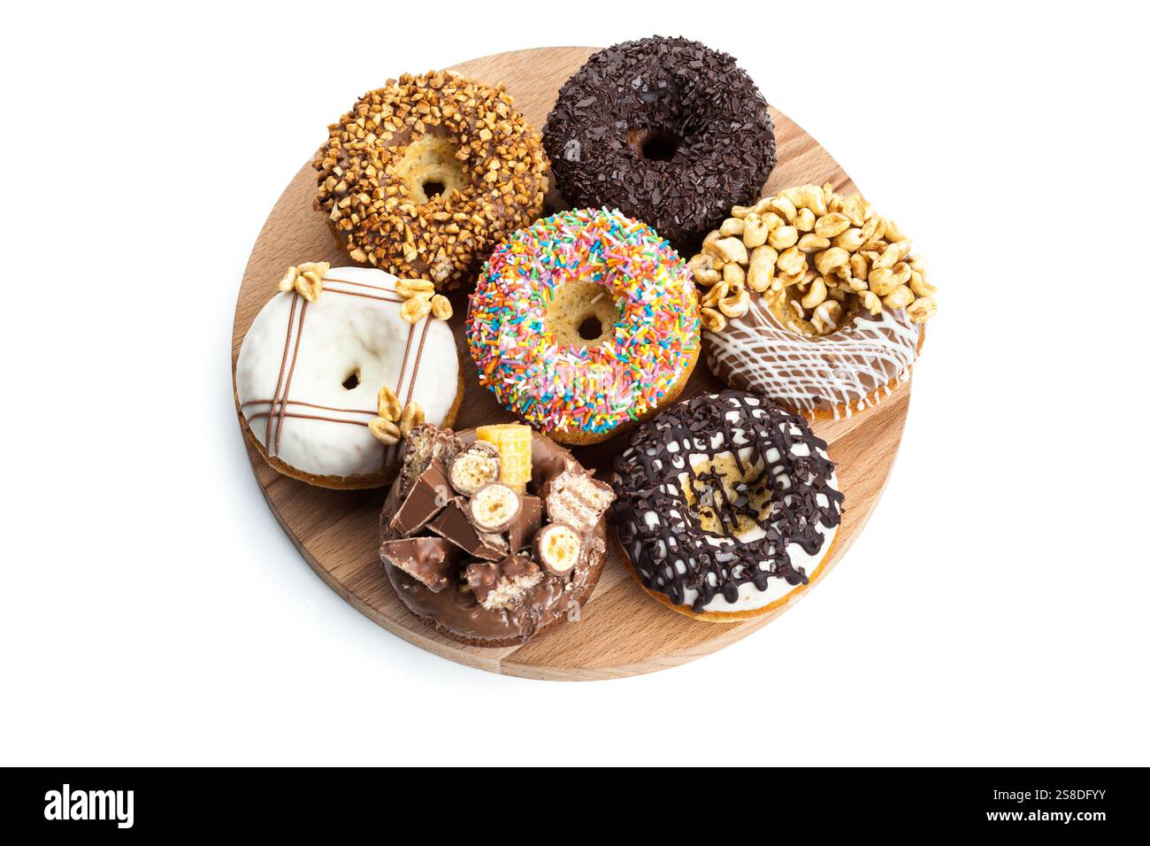 Donuts on wood plate Stock Photo - Alamy