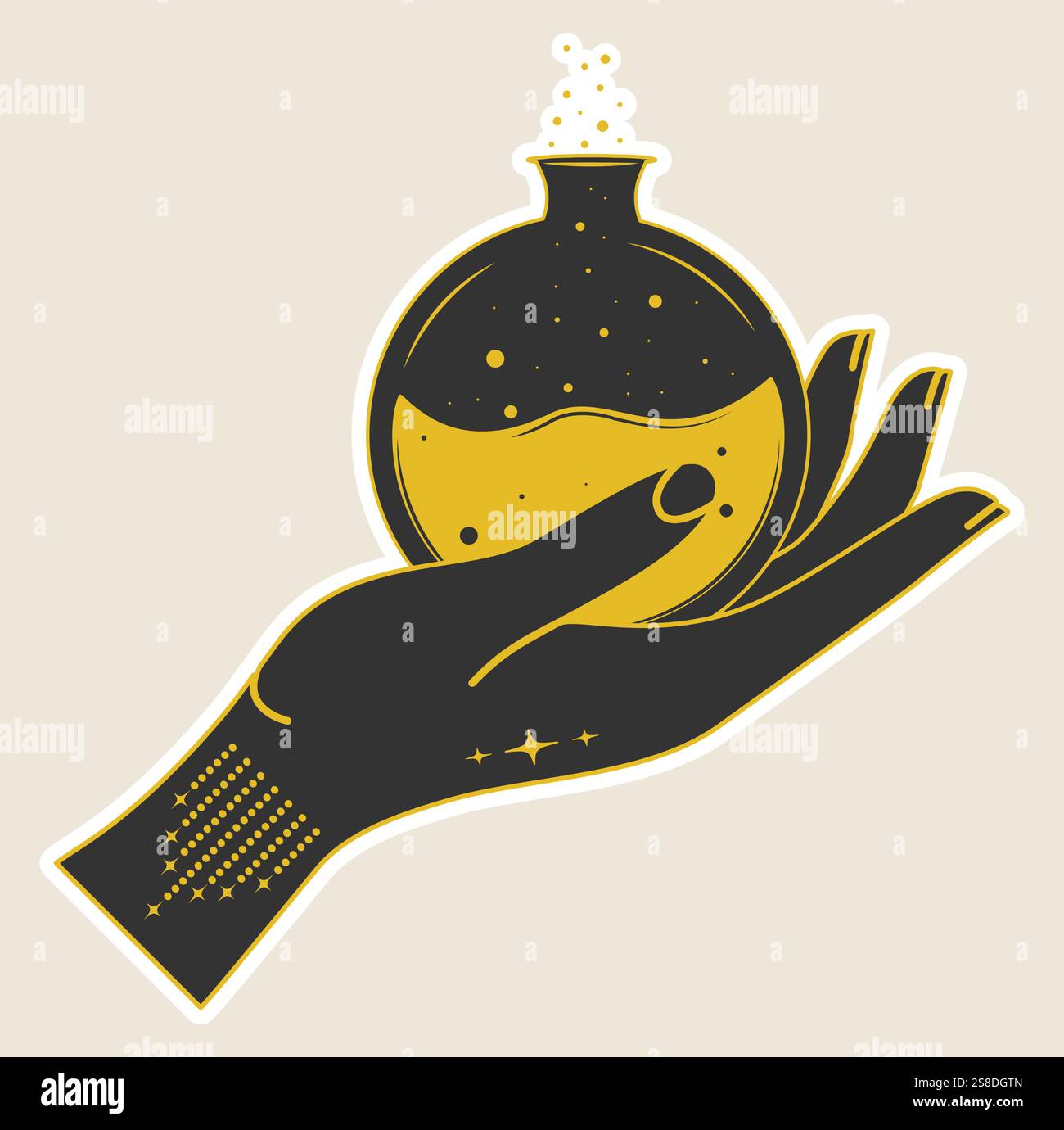 Human hand with poison sticker. Vector black tribal witchcraft art ...
