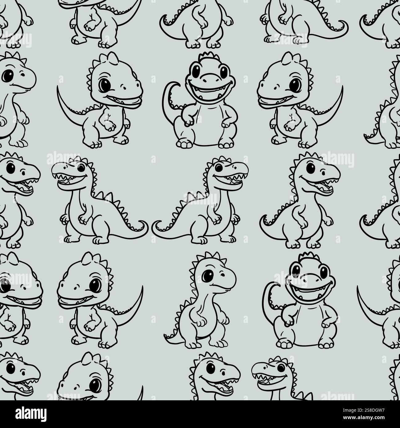 Seamless pattern with cute sketchy animals. Cartoon dinosaur motifs ...
