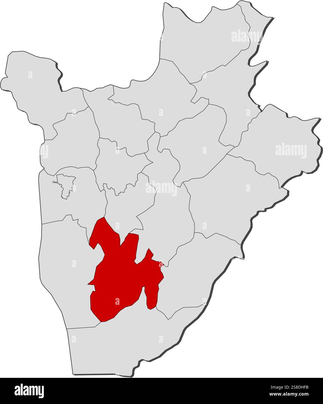 Map of Burundi with the provinces, Bururi is highlighted Stock Vector ...