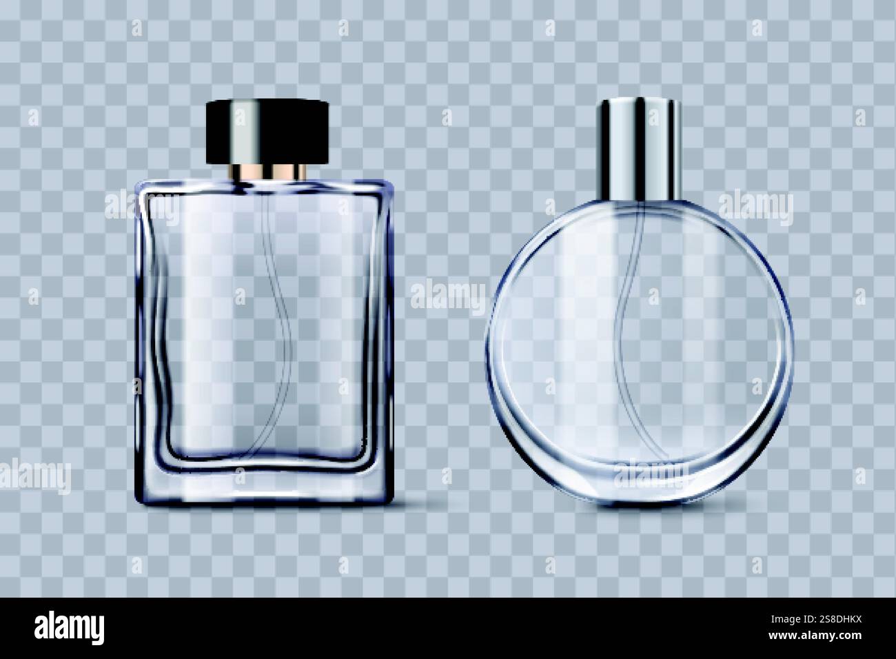 Fragrance glass bottle mockups set - transparent rectangular and round ...