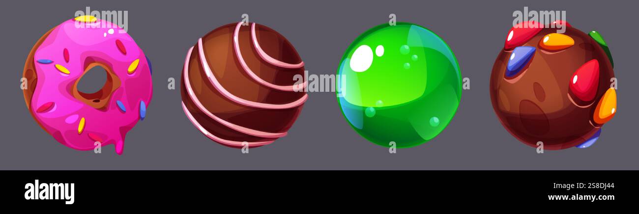 Candy planets collection for space game - glazed donut with sprinkles ...