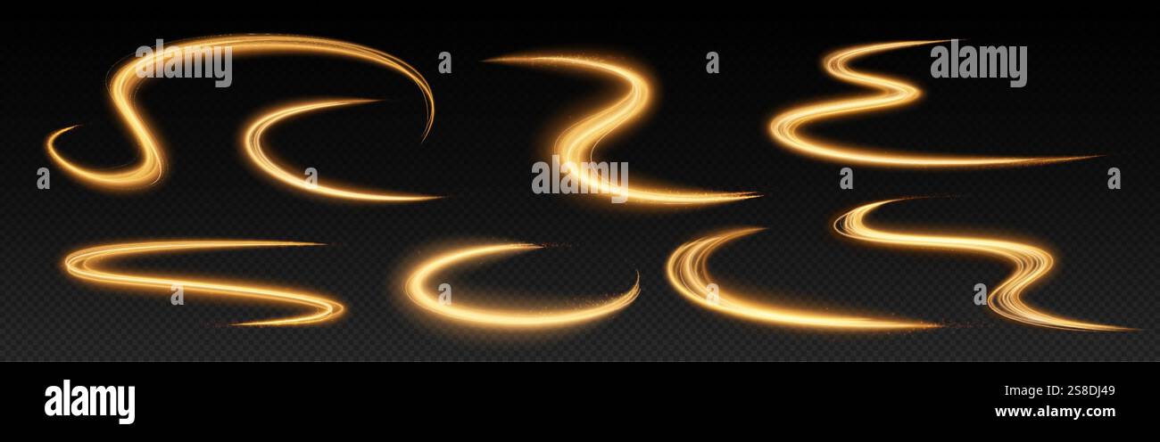 Speed light effect set with golden swirling trails - luminescent curved ...