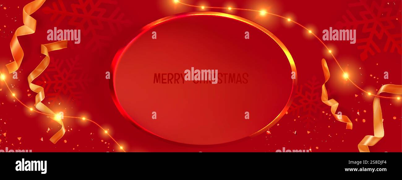 Merry Christmas 3d frame banner with red background, snowflake pattern ...