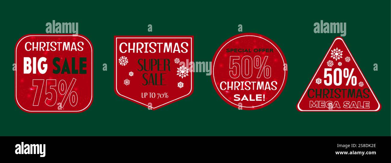 Christmas sale tags set - geometric stickers with discount offers up to ...