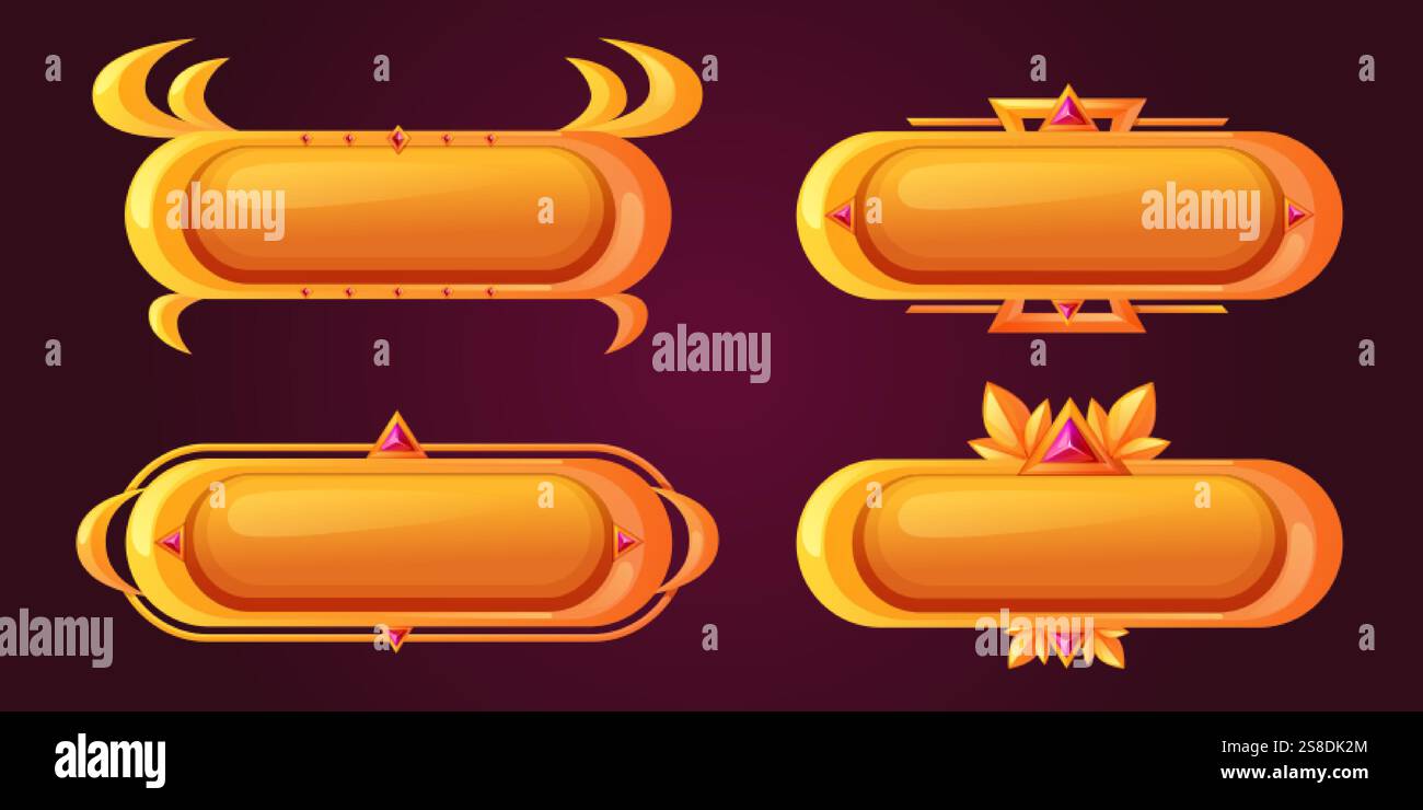 Golden game buttons set isolated on black background. Vector cartoon ...