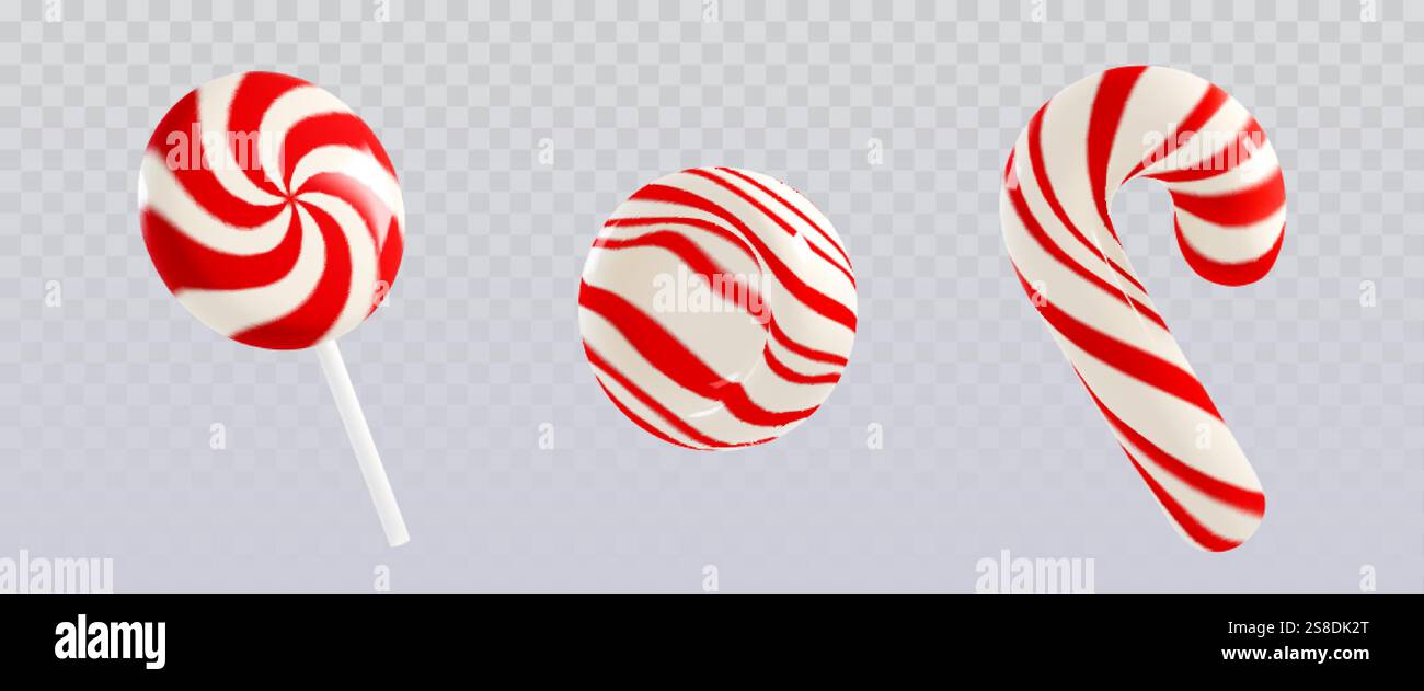 3D candy collection - peppermint lollipop with spiral pattern, round ...