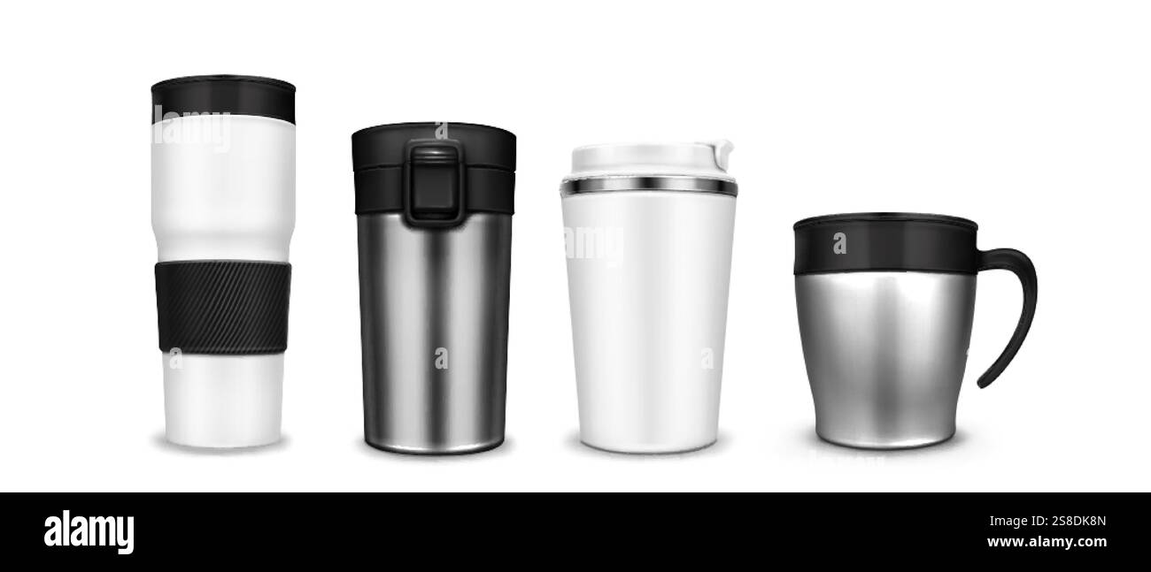 Tumbler cup mockup collection with stainless steel and white metallic ...