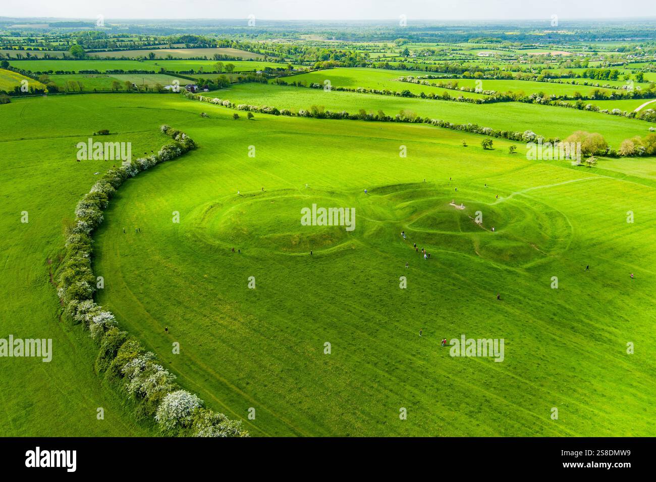Aerial view of the Hill of Tara, an archaeological complex, containing ...