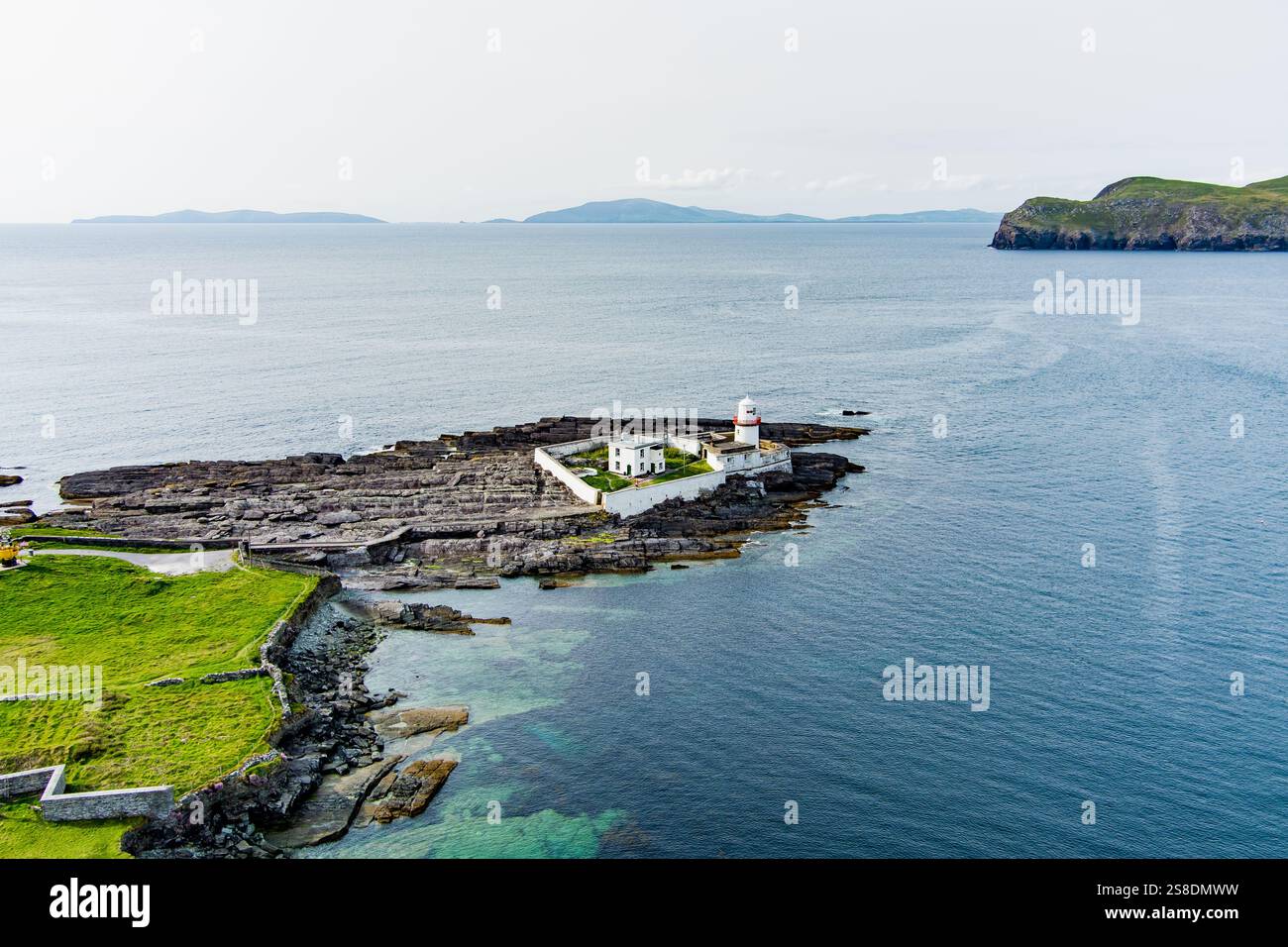 Beautiful aerial view of Valentia Island Lighthouse at Cromwell Point ...