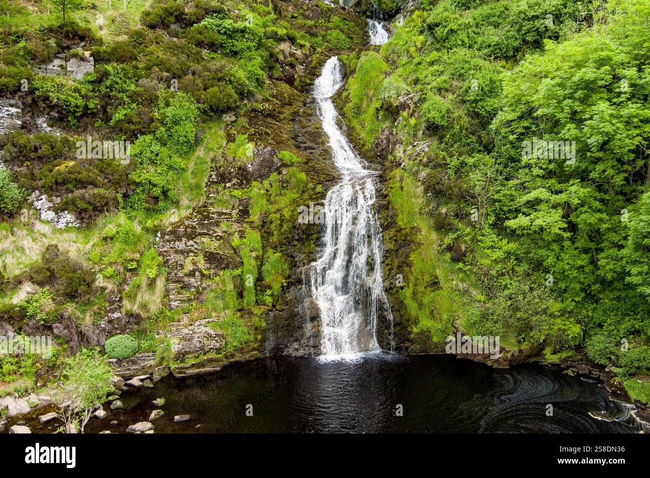 Aerial view of Assaranca Waterfall, one of Donegal's most beautiful ...