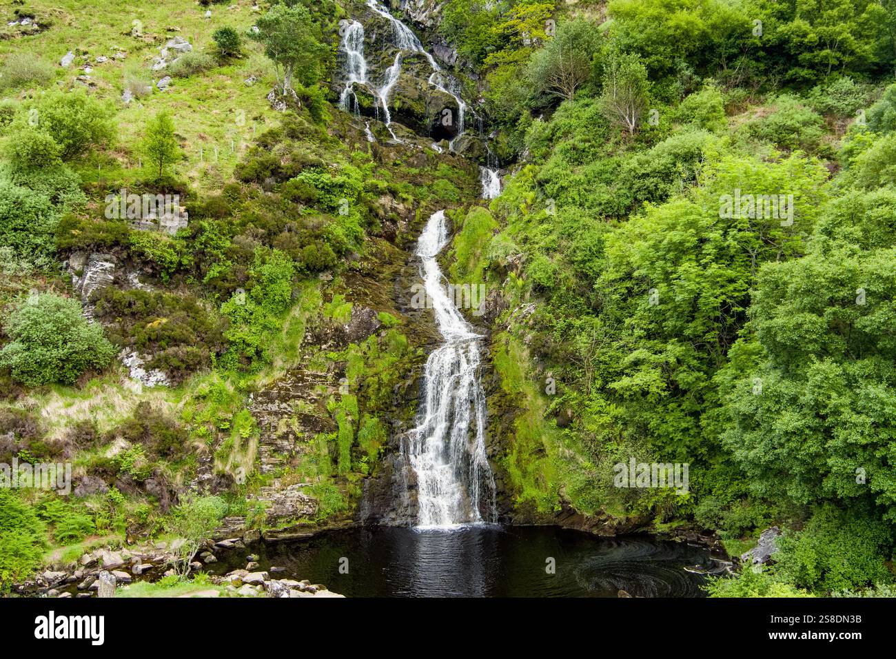 Aerial view of Assaranca Waterfall, one of Donegal's most beautiful ...