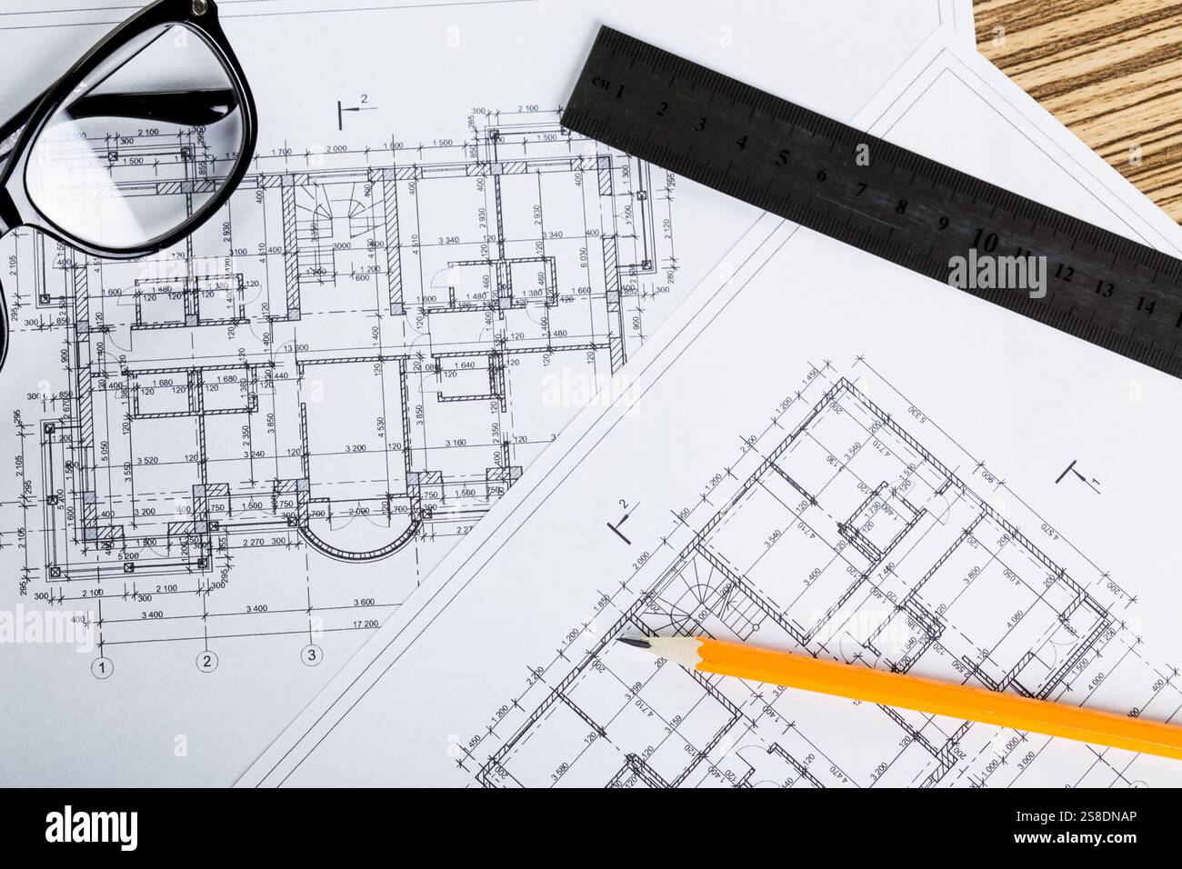 Architect worplace top view Stock Photo - Alamy