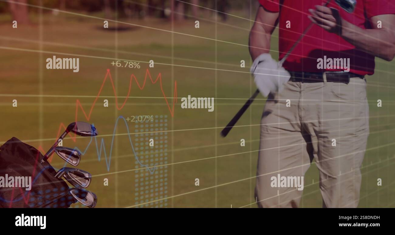 Image of digital data processing over caucasian male golf player on ...