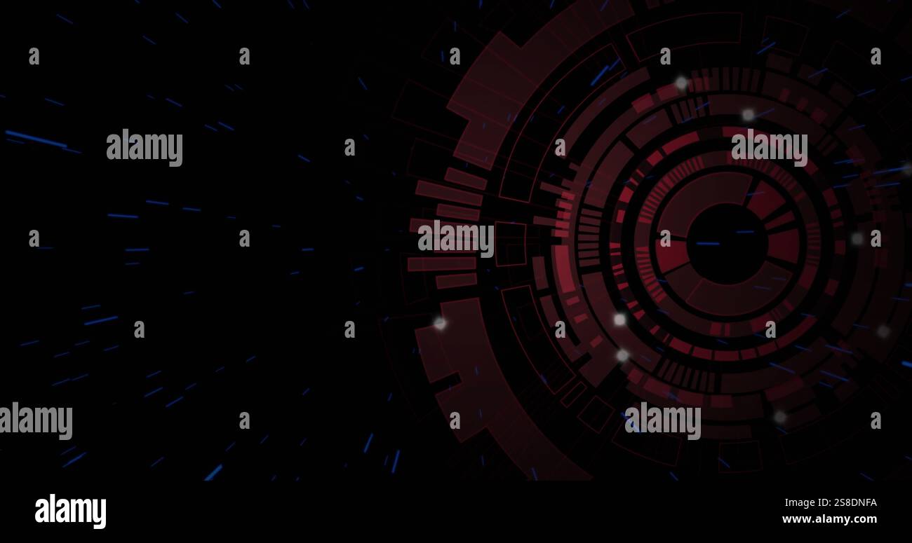 Image of blue lines moving and red scope scanning on black background ...