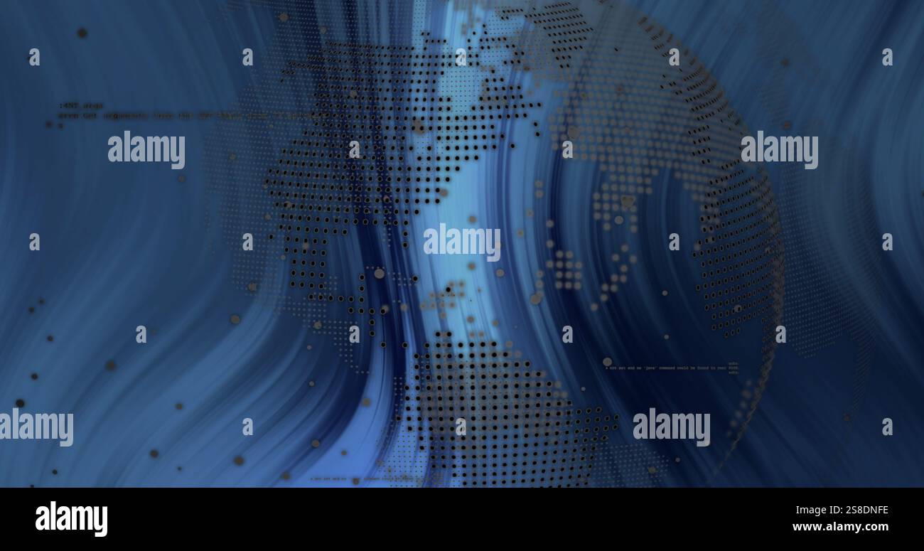 Image of data processing over globe and blue shapes Stock Photo - Alamy
