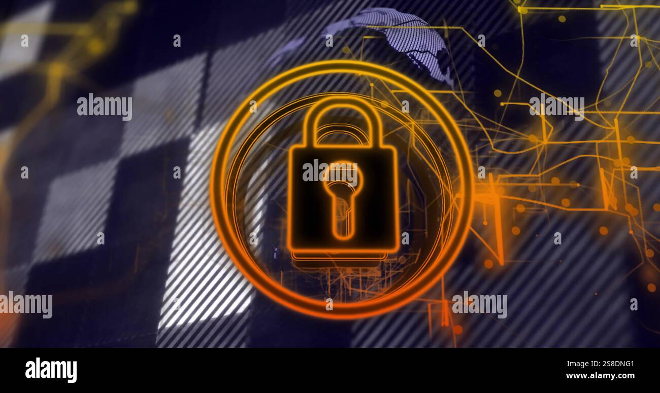 Lock and key security icon image over digital network background Stock ...