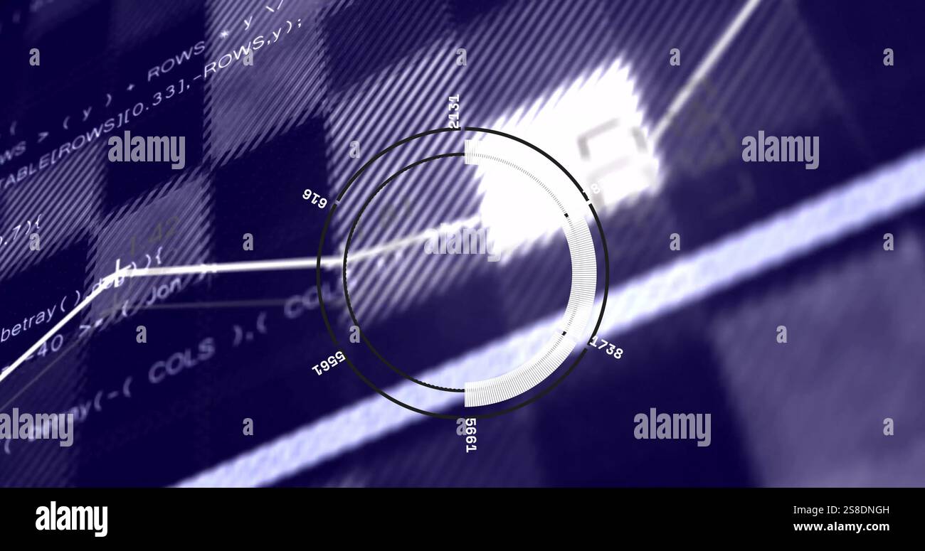Circular Data Visualization Image Over Computer Code And Graphs Stock