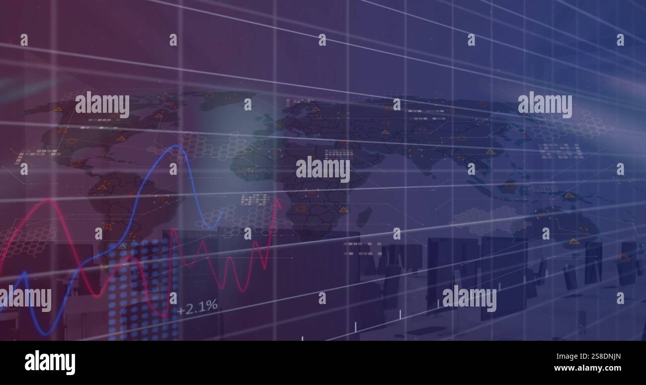 Image of financial data processing over world map Stock Photo - Alamy