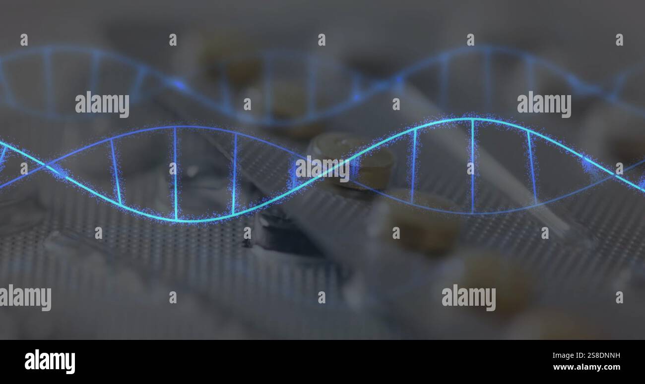 Image of dna strands over pills Stock Photo - Alamy