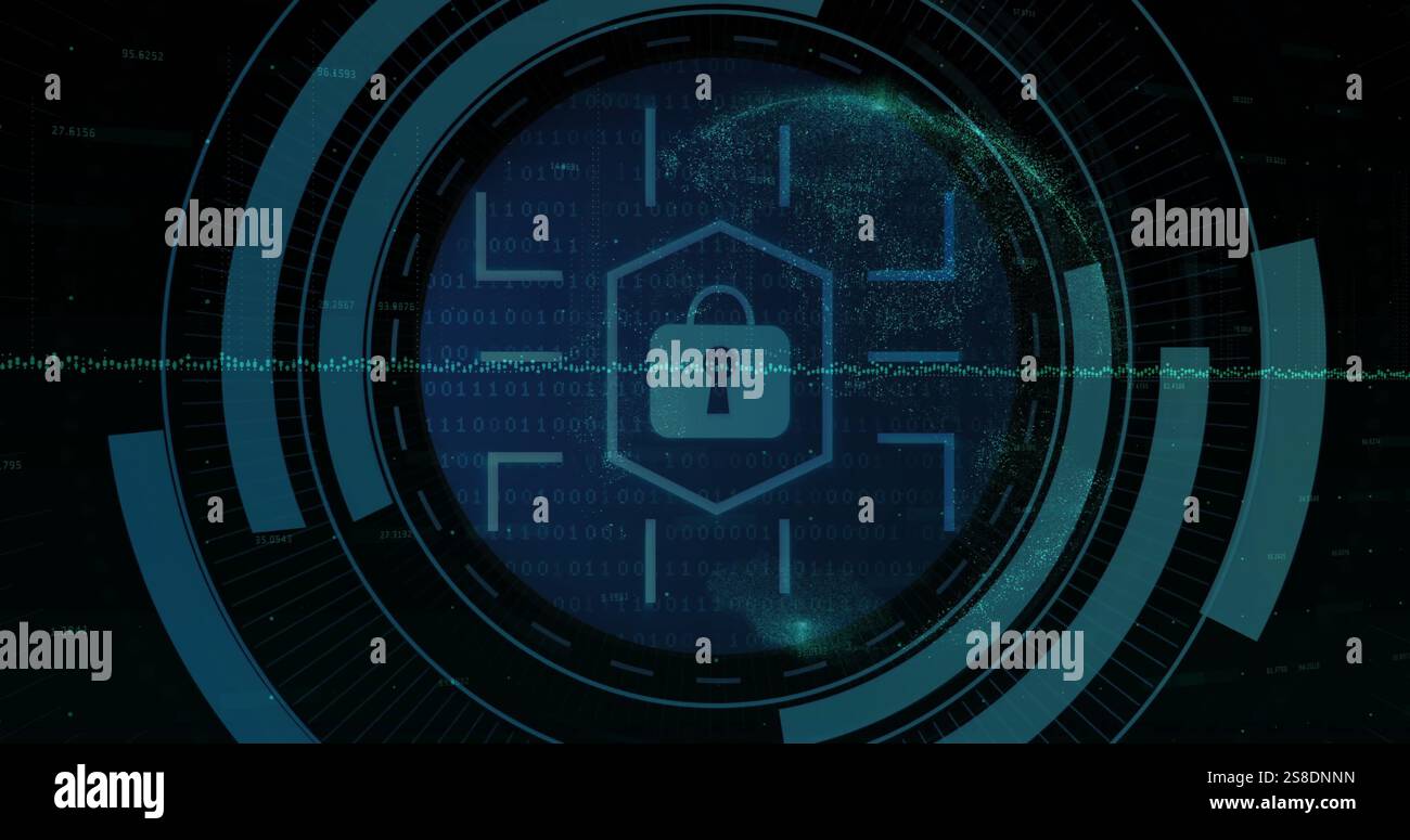 Image of digital data processing over padlock icon Stock Photo - Alamy
