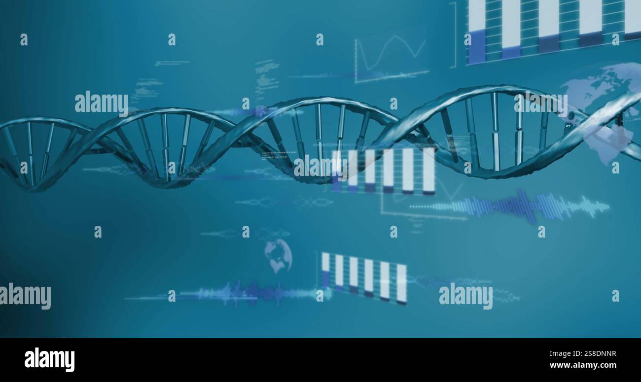 Image of scientific data processing over dna strand spinning Stock Photo - Alamy