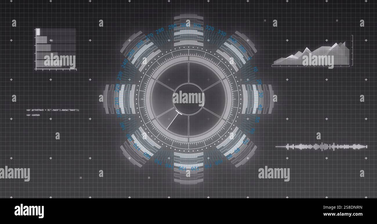 Image of data processing and scope scanning over black background Stock ...