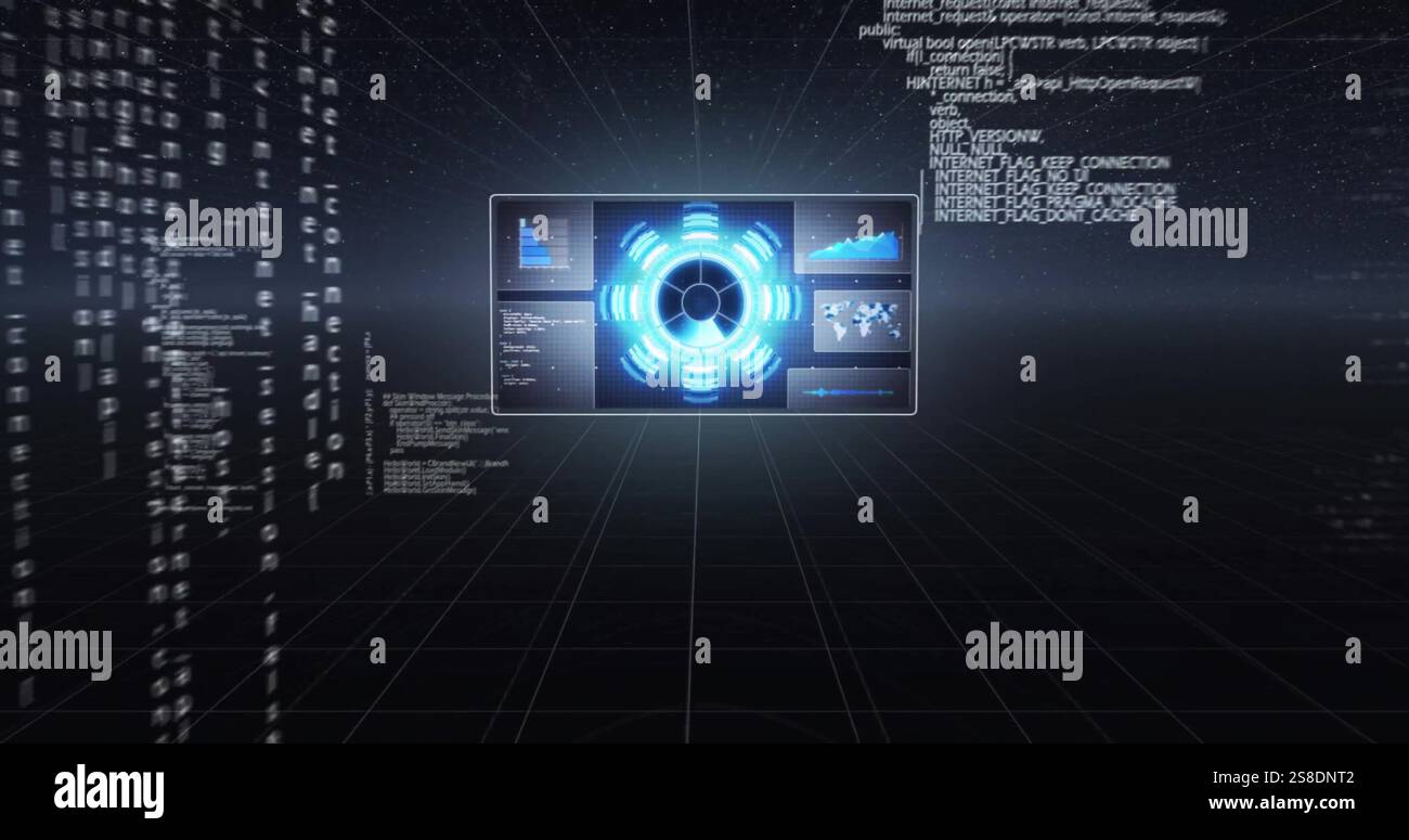 Futuristic data visualization image with glowing circular interface and graphs Stock Photo - Alamy