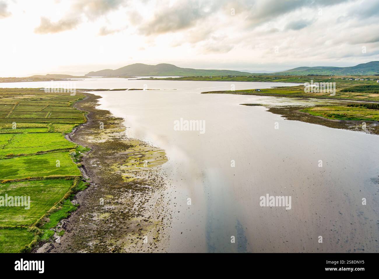 Aerial sunset view of Derreen river along the Ring of Kerry route ...
