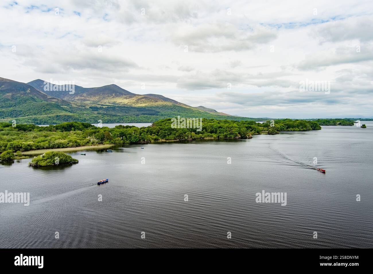 Aerial view of Lough Leane, huge lake located in Killarney National ...