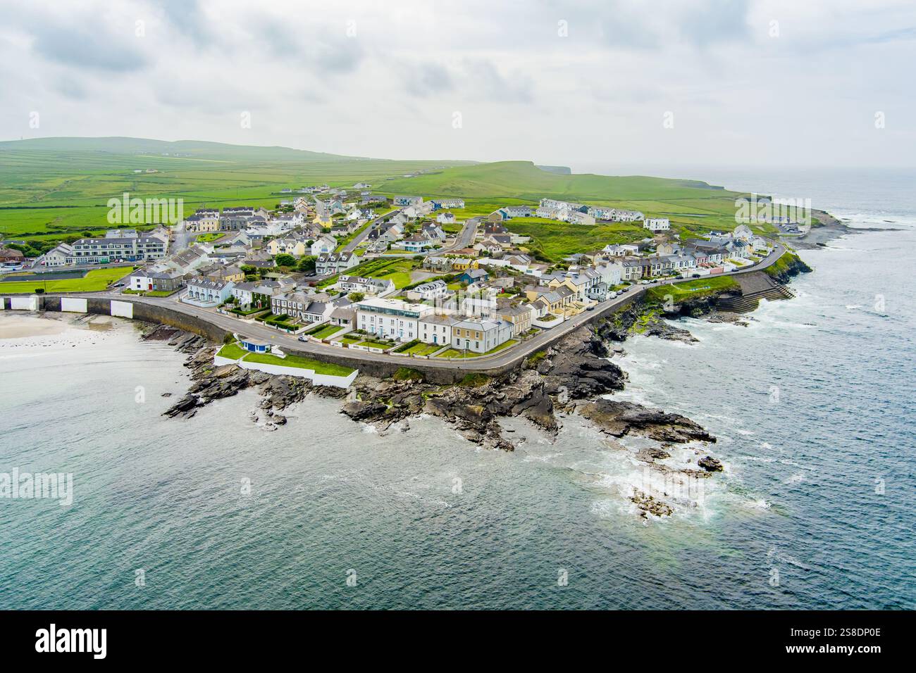 Aerial view of Kilkee, small coastal town, popular as a seaside resort ...