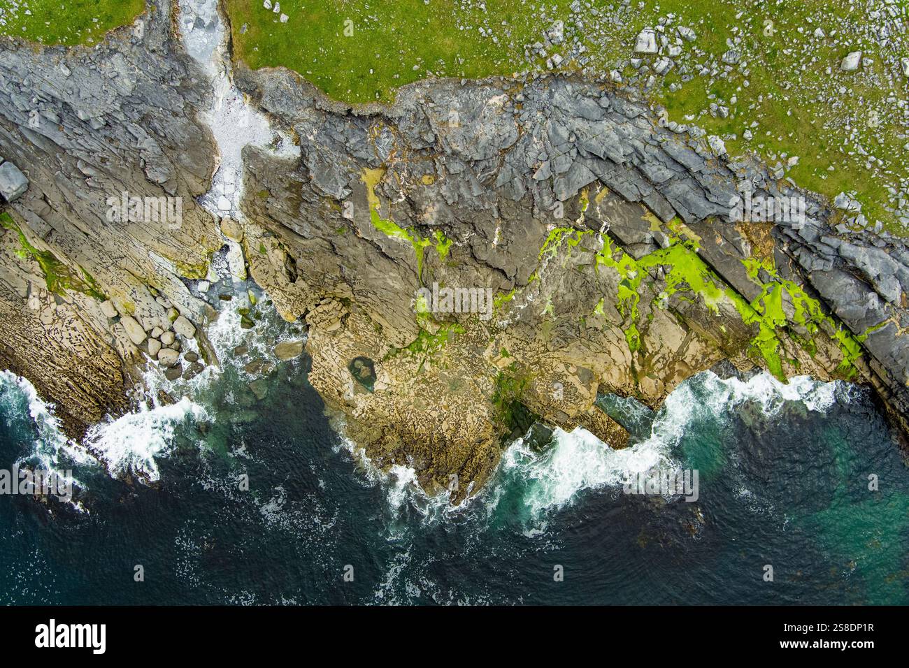 Spectacular misty aerial landscape in the Burren region of County Clare ...