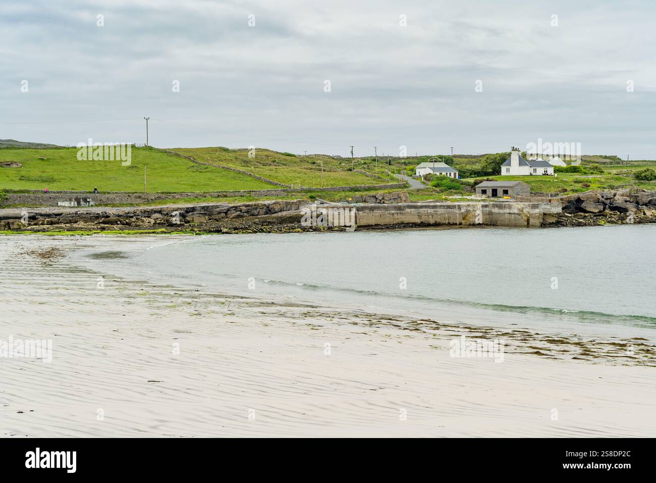 Aerial view of the wide sandy Kilmurvey Beach on Inishmore, the largest ...