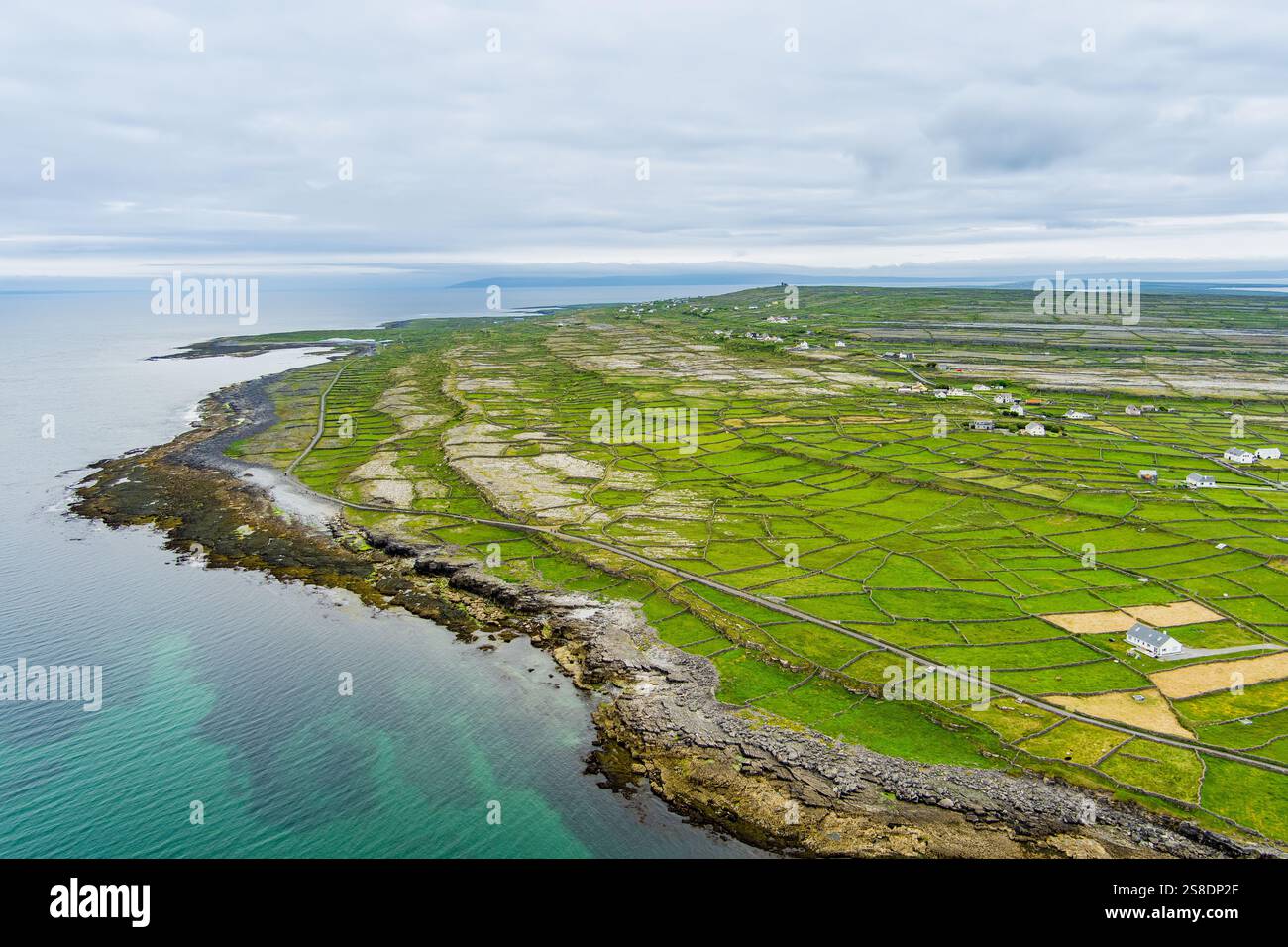 Aerial view of Inishmore or Inis Mor, the largest of the Aran Islands ...