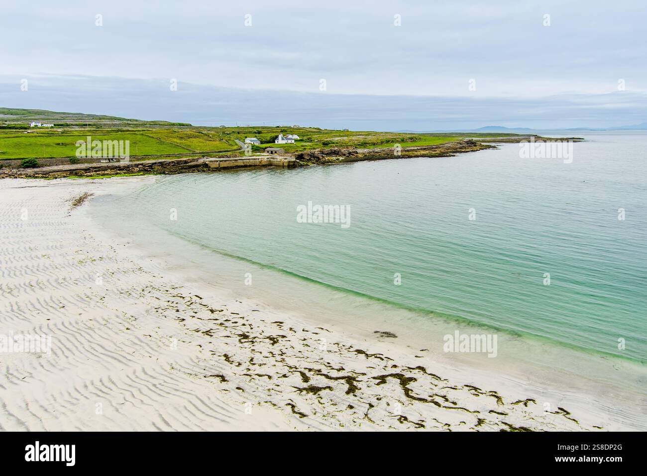 Aerial view of the wide sandy Kilmurvey Beach on Inishmore, the largest ...