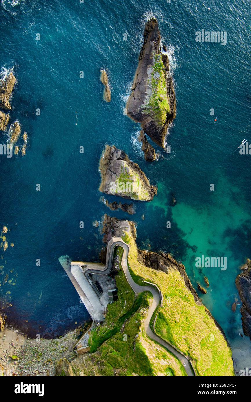 Dunquin or Dun Chaoin pier, Ireland's Sheep Highway. Aerial view of ...