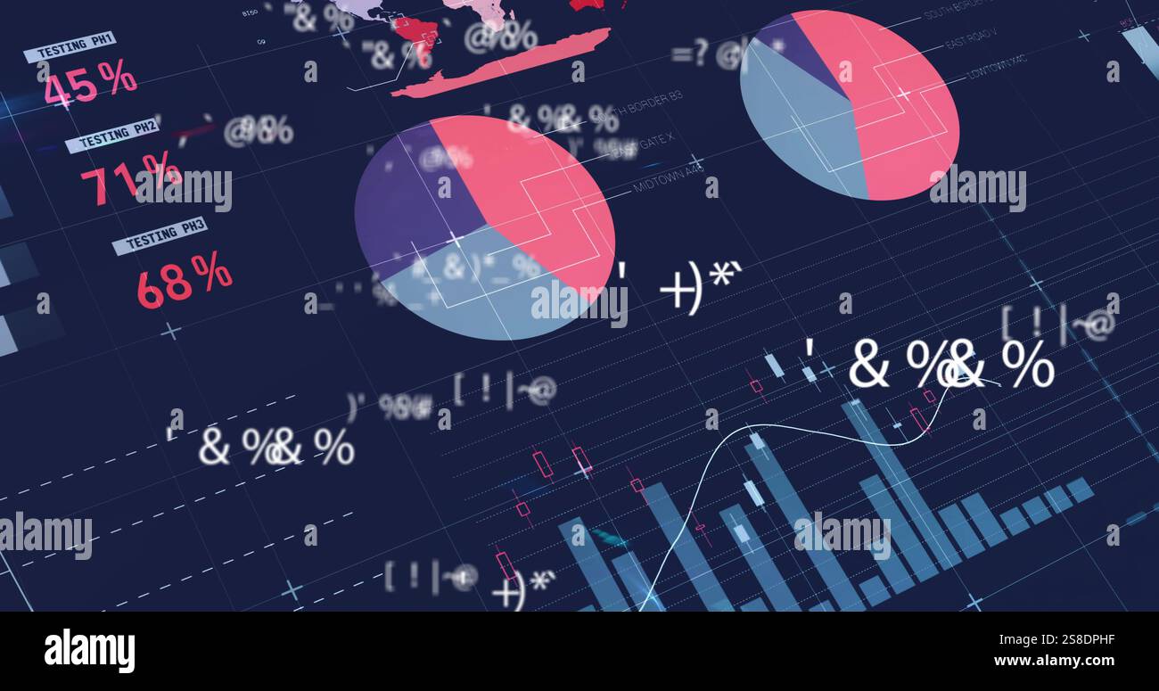 Image of statistics and data processing on black background Stock Photo ...