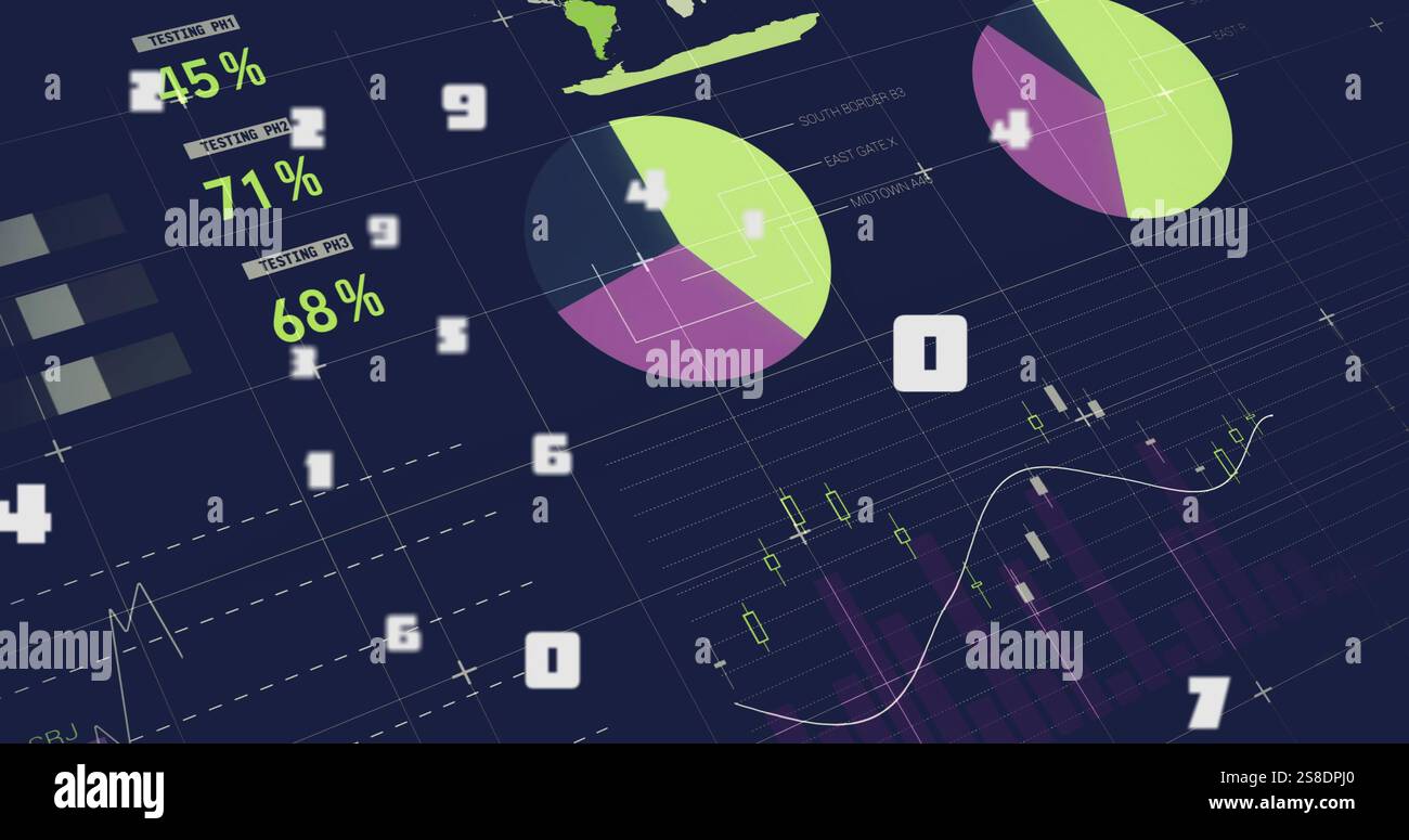 Image of statistics and data processing on black background Stock Photo ...